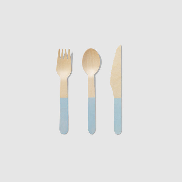 Blue Wooden Party Cutlery Set - 30ct - Coterie